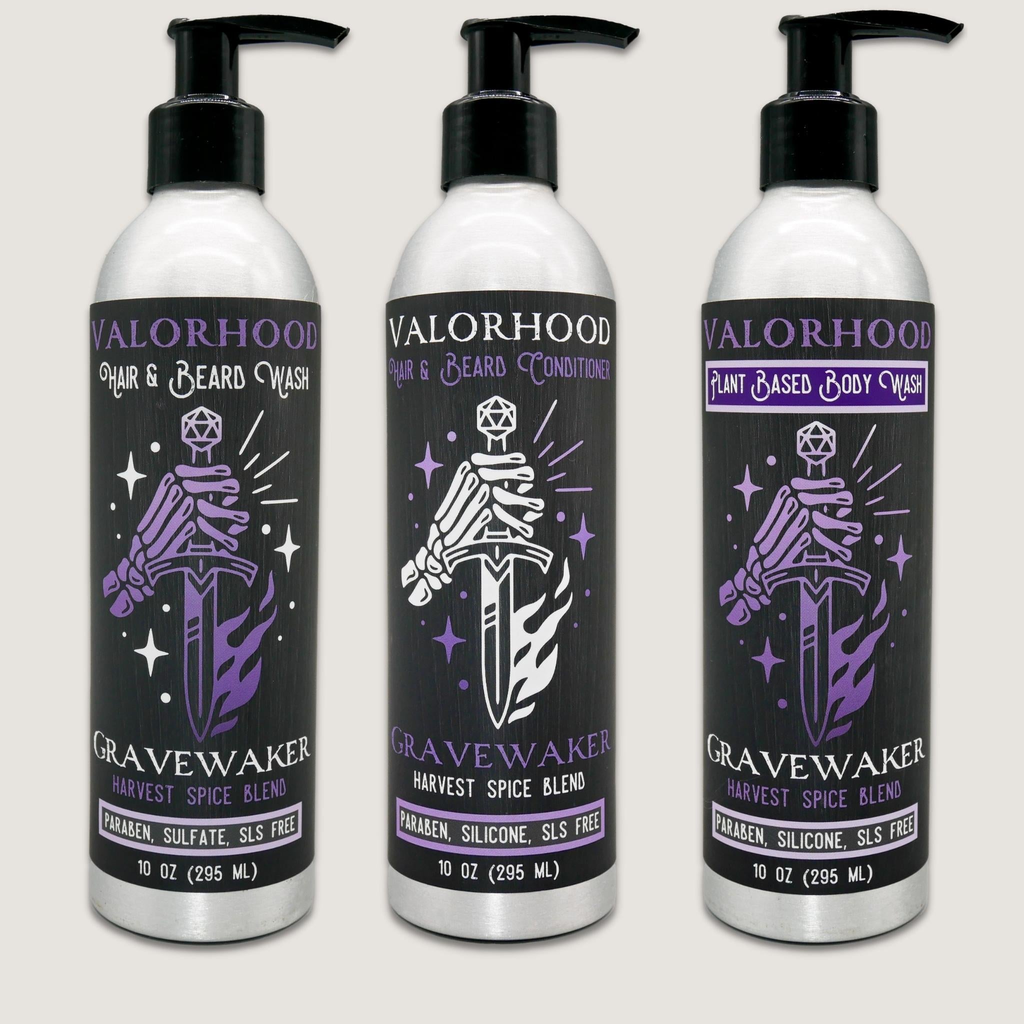 Gravewaker Beard Shower Kit (Shampoo, Conditioner, Body Wash)Valorhood
